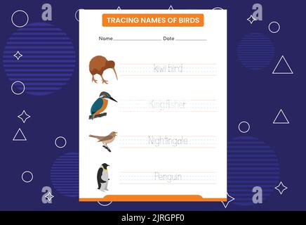 Trace the names of birds. Handwriting practice for preschool kids Stock ...