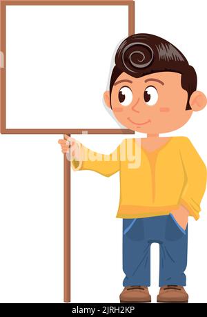 Boy with blank placard. Cartoon kid holding banner Stock Vector Image ...