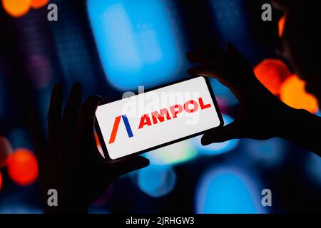 In this photo illustration, the Ampol Limited logo is displayed on a ...