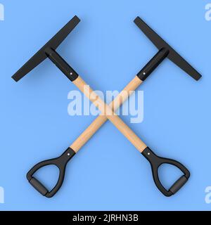 Set of crossed hoe with wooden stick for planting flowers and ...