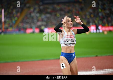 Viktoria Forster running the 100m hurdles at the European Athletics ...
