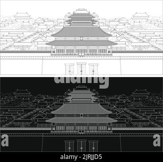 Forbidden city in Beijing, landmark of China. Hand drawn vector sketch ...