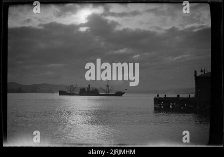 Ship in Wellington harbour, 1920s-1930s, Wellington, by Roland Searle ...
