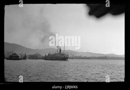 Ships moored in Wellington harbour, 1920s-1930s, Wellington, by Roland ...
