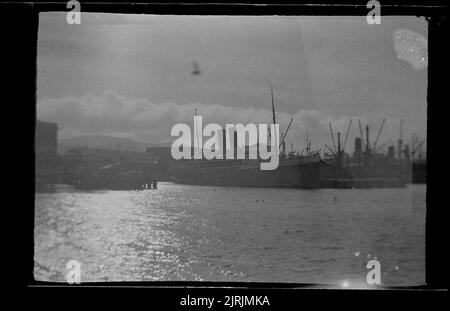 Ship in Wellington harbour, 1920s-1930s, Wellington, by Roland Searle ...