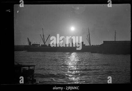 Ship in Wellington harbour, 1920s-1930s, Wellington, by Roland Searle ...