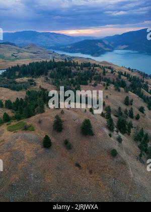 Aerial View of Canadian Landscape with Kalamalka Lake and Mountains ...