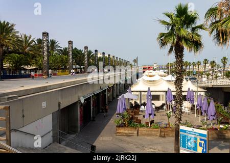 The famous Moll de Mestral Barcelona, Spain against a clear cloudless ...