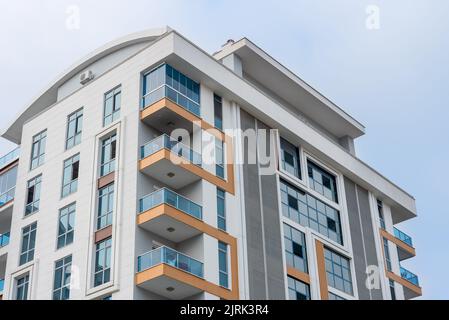 Corner of an apartment building in Alanya, Turkey. Modern real estate ...