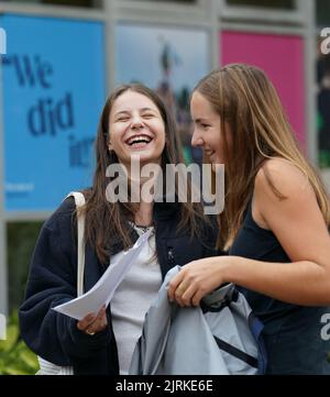 Sara Bertea and Jemima Gotto after they received his GCSE results at Norwich School, in Norwich ...