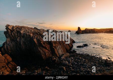 Magnificent views of the Somocuevas beach in Spain at sunset Stock ...