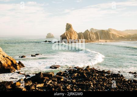 Magnificent views of the Somocuevas beach in Spain at sunset Stock ...