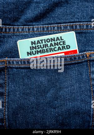 National insurance numbercard displayed in jean pocket Stock Photo - Alamy