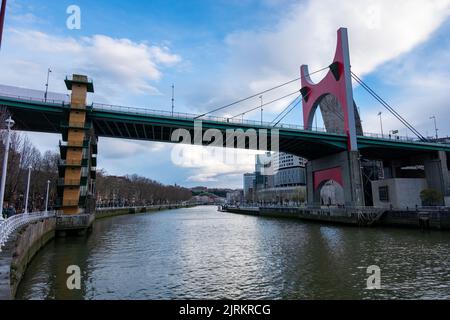 Panoramic view of the Nervion river in downtown Bilbao, Basque region ...