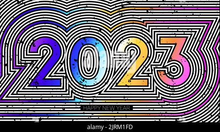 2023 New Year optical illusion style. Minimal op art abstract calendar ...