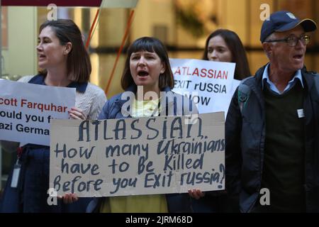 Sydney, Australia. 25th August 2022. Protest across from the Atlassian ...
