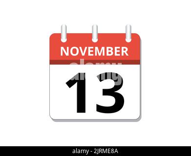 November 13. Flat icon calendar isolated on blue background. Date and ...