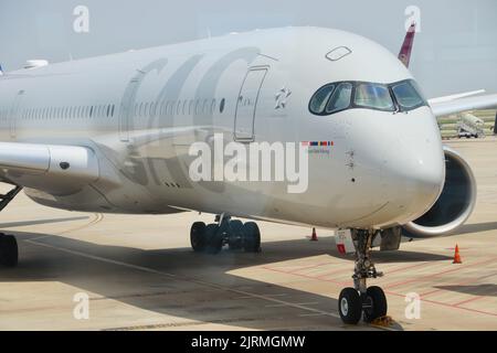 The SAS Airlines Airbus A350-900 in Shanghai Pudong Airport Stock Photo ...