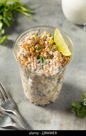 Homemade Mexican Corn Elote Esquites in Cups, side view. Close-up Stock ...