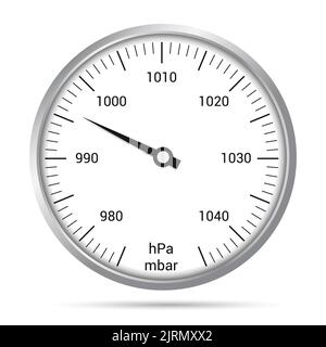 Realistic illustration of a round barometer with a white plastic ...