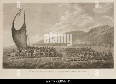 Tereoboo, King of Owyhee, bringing presents to Captain Cook by John ...