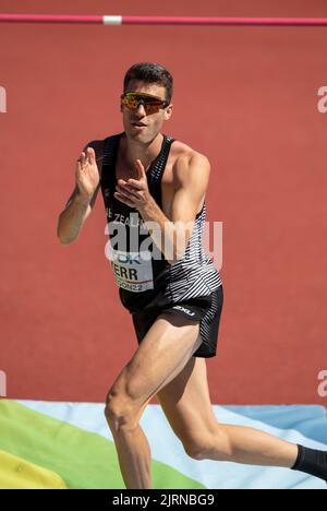 Hamish Kerr of New Zealand competing in the men’s high jump heats at ...