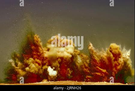 Dust storm after Detonator blasting on the construction site Stock ...