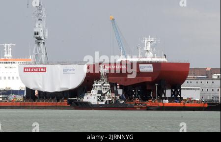 THE TWO STERN SECTIONS OF HMS QUEEN ELIZABETH, THE NEW SUPER CARRIER ...
