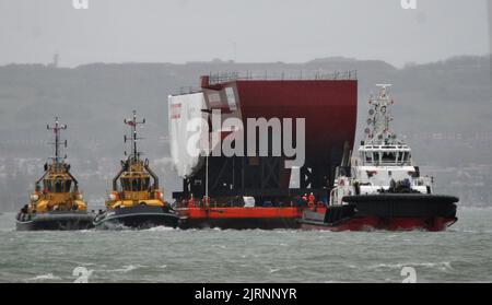 THE TWO STERN SECTIONS OF HMS QUEEN ELIZABETH, THE NEW SUPER CARRIER ...