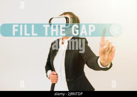 Hand writing sign Fill The Gap. Business overview Put he missing part ...