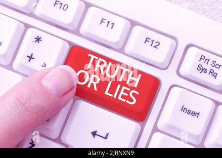 Writing displaying text Truth Or Lies. Business idea Decide between a ...