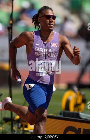 Alex Haydock-Wilson of GB&NI competing in the mixed 4x100m relay heats ...