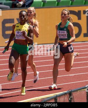 Sophie Becker of Ireland competing in the mixed 4x100m relay heats at ...