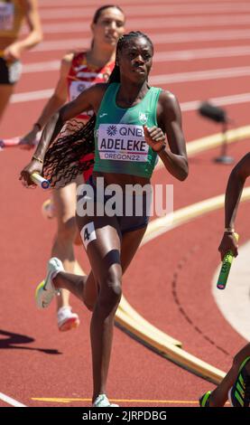 Rhasidat Adeleke competing in the mixed 4x100m relay heats at the World ...