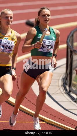 Sophie Becker of Ireland competing in the women’s 4x400m relay final on ...