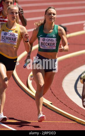 Sophie Becker of Ireland competing in the mixed 4x100m relay heats at ...