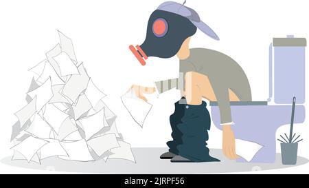 Man with diarrhea sitting in the toilet illustration. Man with diarrhea (food poisoning) sitting ...