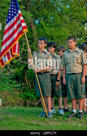 Boy Scouts participate in a flag retirement ceremony at Columbus Air ...