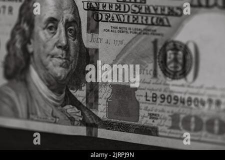 A grayscale closeup of a USD banknote - perfect for background Stock ...