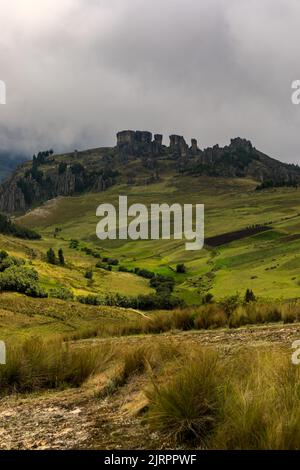 A scenic shot of the Stone Forest Cumbemayo with an overcast sky in ...