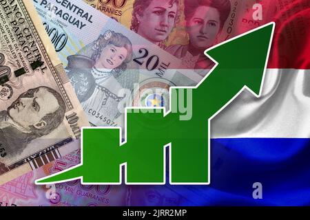 Economy Chart - Up Arrow, Guarani Cash Bills and Paraguay Flag (Money ...