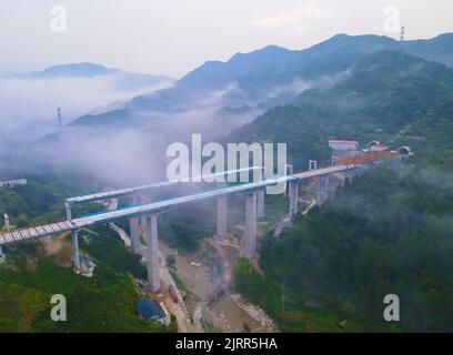 ANQING, CHINA - AUGUST 26, 2022 - An aerial photo shows Lusihe Bridge ...