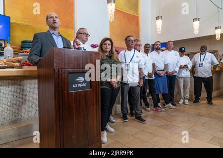 Danny Zausner speaks during 2022 US Open food tasting media preview at ...