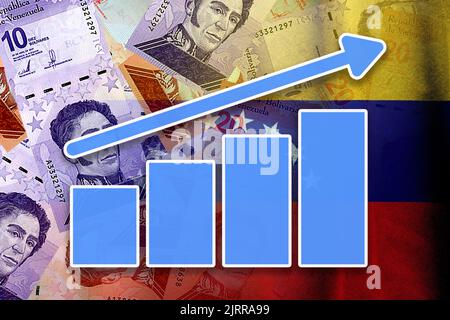 Economy Chart - Up Arrow, Bolívar Cash Bills and Venezuela Flag (Money ...