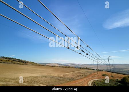 Electric power lines divided by safe guard insulating frame transfening ...