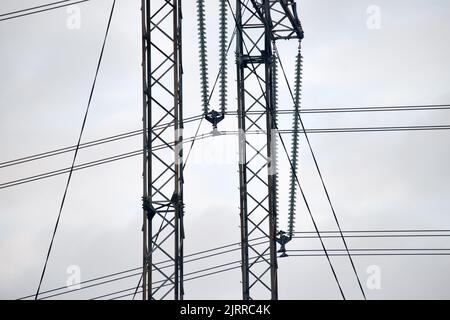 Electric power lines divided by safe guard insulating frame transfening ...