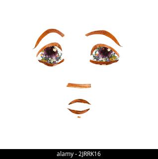 application, face of dried pressing bright flowers and small delicate ...