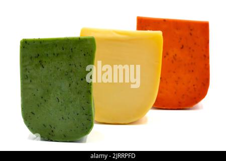 Hard Dutch gouda cheese. Assortment of guoda cheese isolated on a white ...