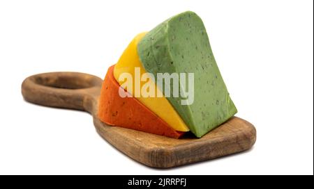 Hard Dutch gouda cheese. Assortment of guoda cheese isolated on a white ...