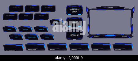 Futuristic twitch stream overlay and button ui template. Gamer neon ...